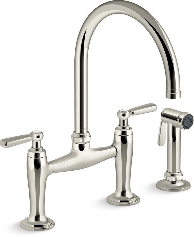 KOHLER Two Handle Bridge Kitchen Faucet with Side Spray in Vibrant ...