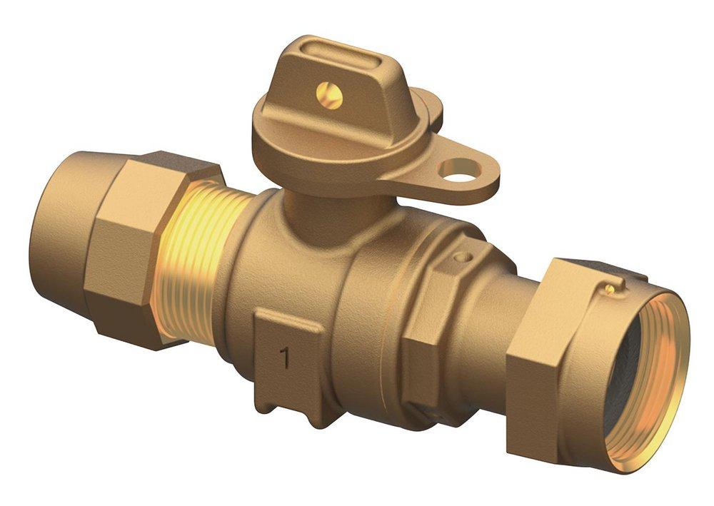 1 in. Grip Joint x Meter Swivel Brass Ball Valve Curb Stop | Ford Meter ...