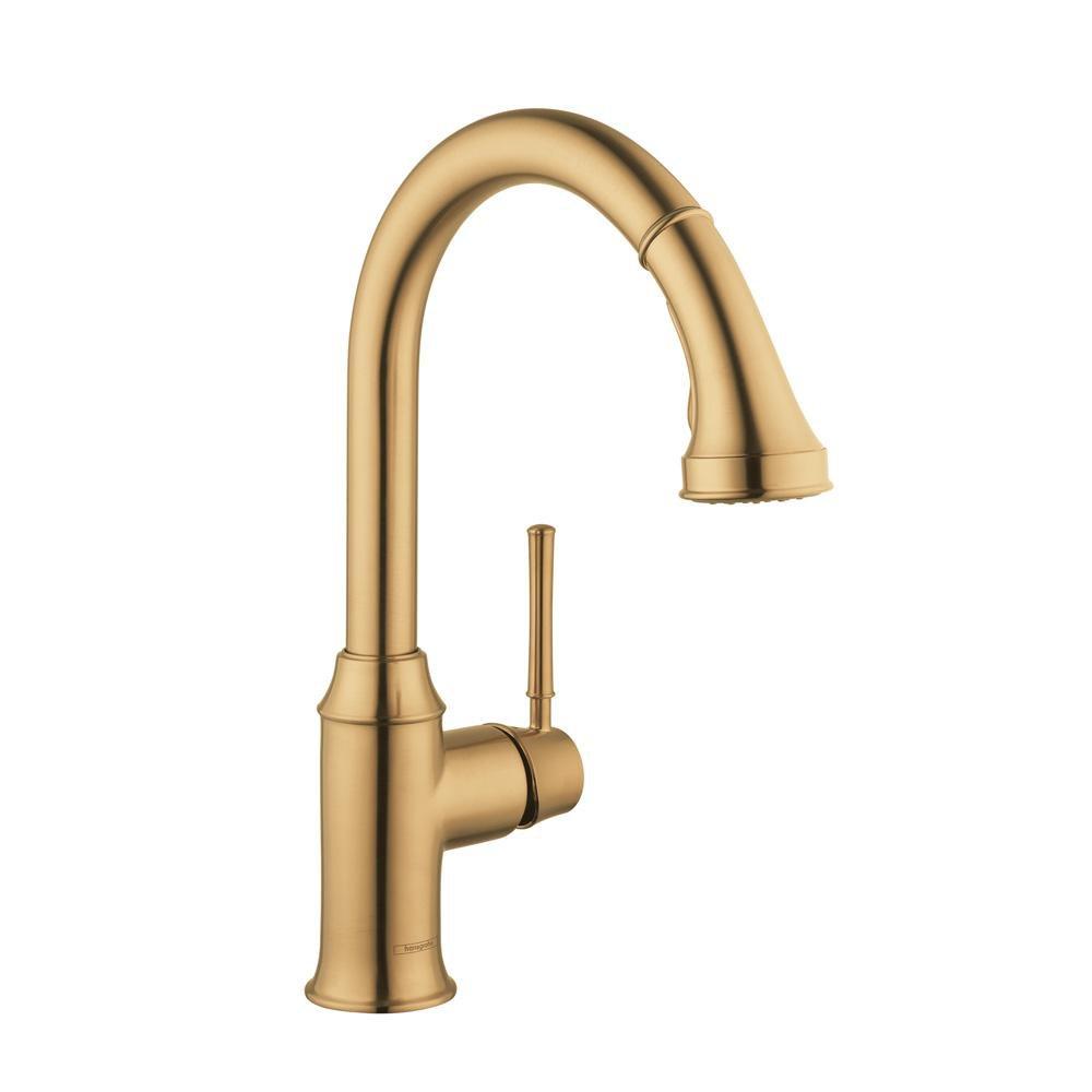 AXOR Single Handle Pull Down Kitchen Faucet in Brushed Gold Optic ...
